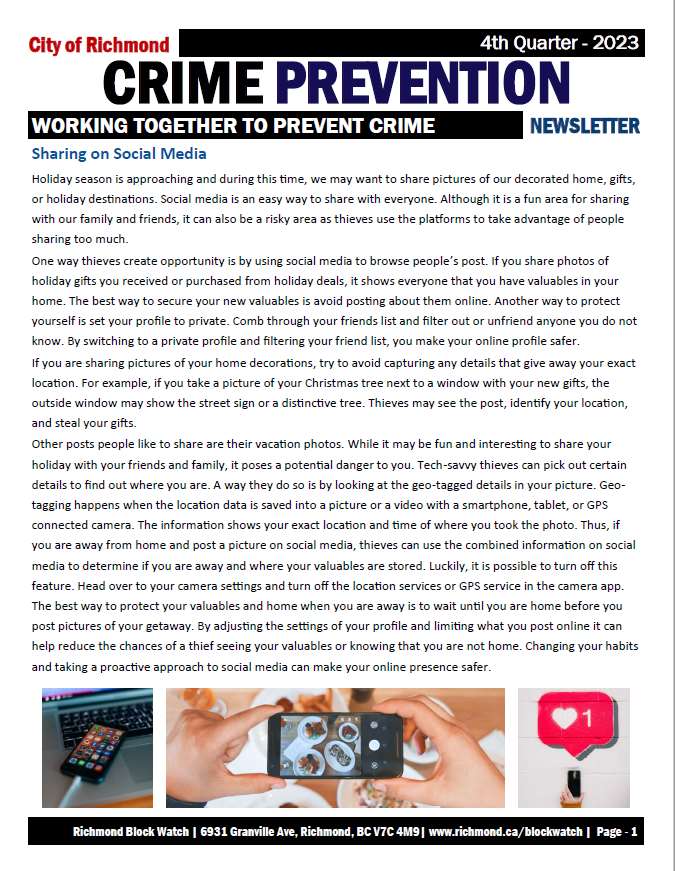 Crime Prevention Newsletter - City of Richmond, BC